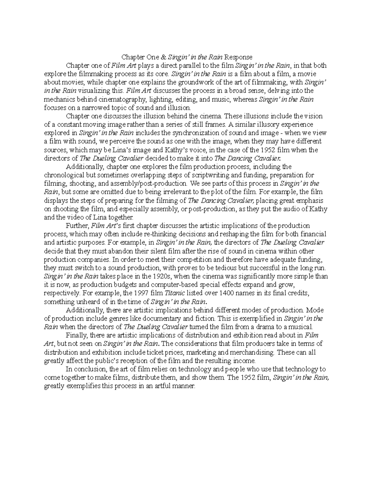 Film 1010 Chapter 1 - Film Aesthetics & Analysis - Chapter One & Singin ...