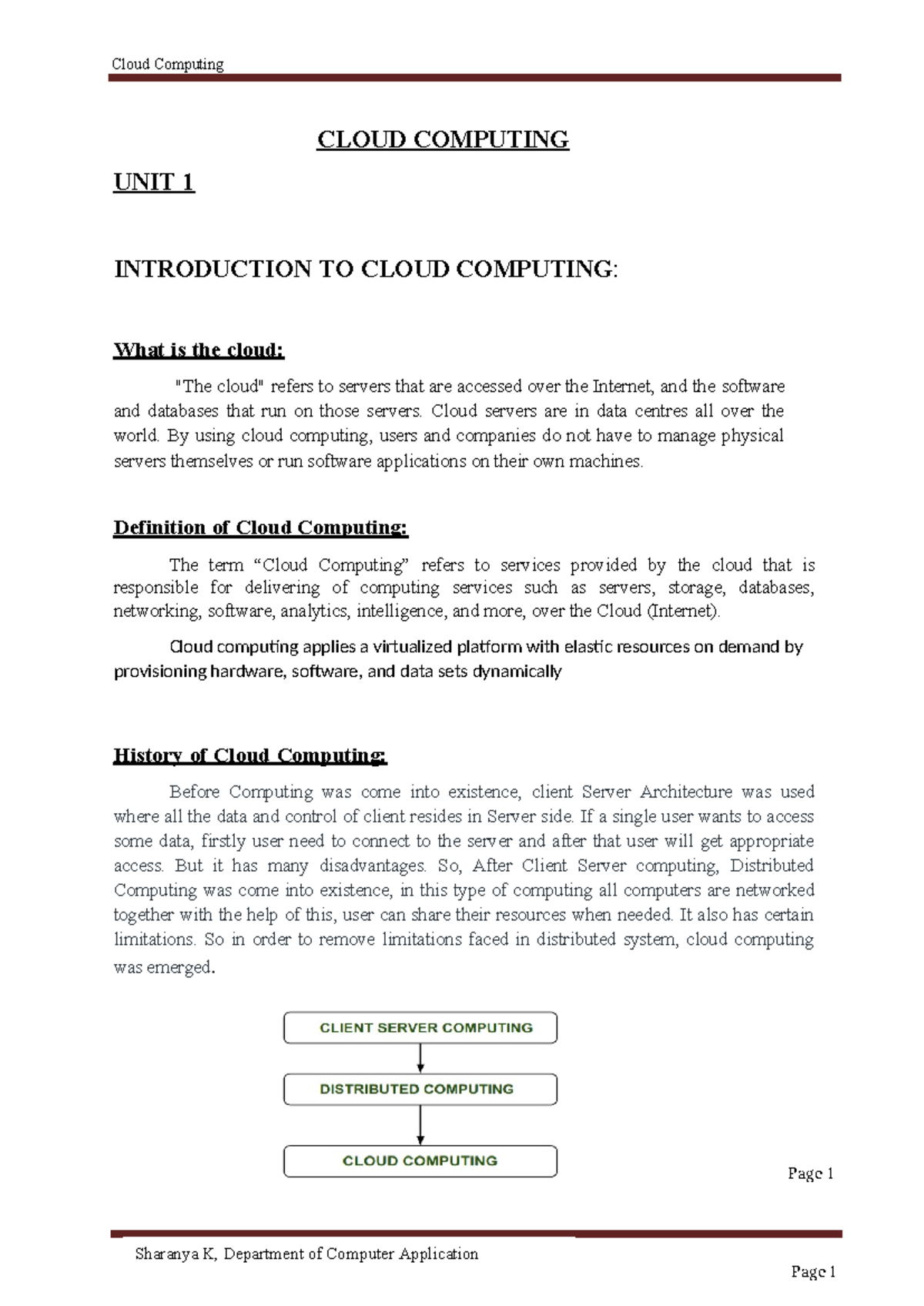 Cloud Computing NEP Unit01 - Sharanya K, Department of Computer ...