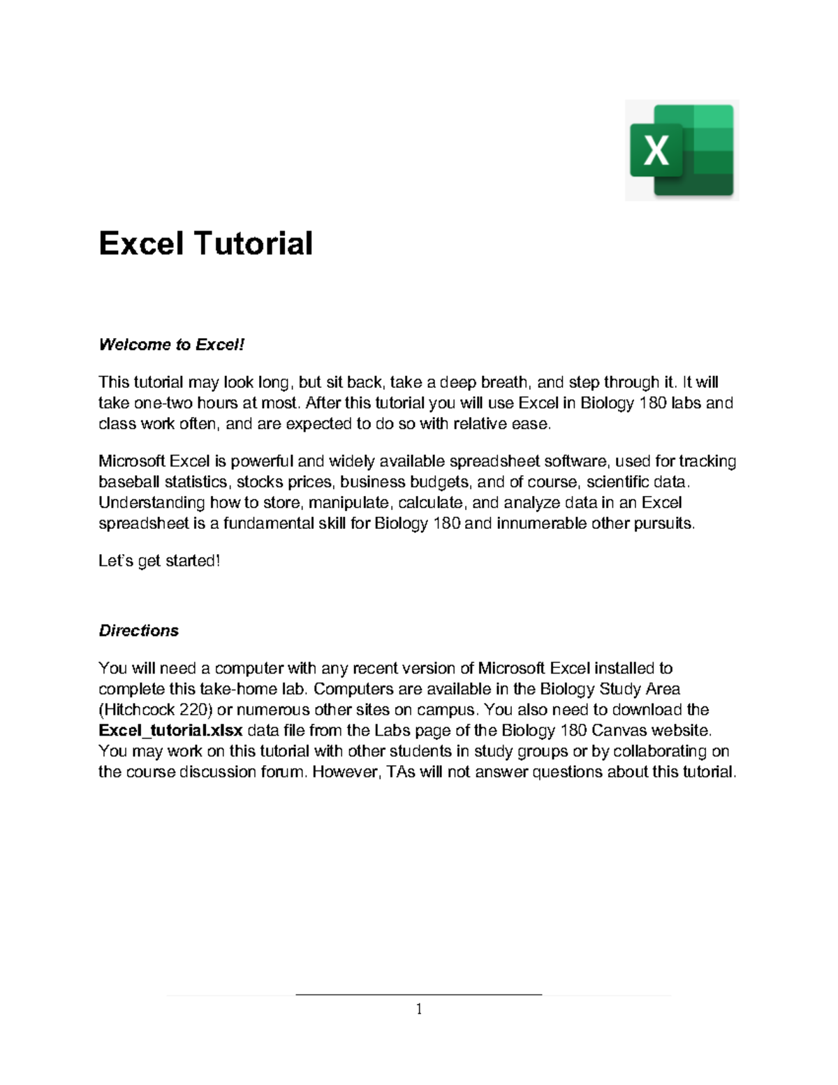 Excel Tutorial instructions 202203 - Excel Tutorial Welcome to Excel ...