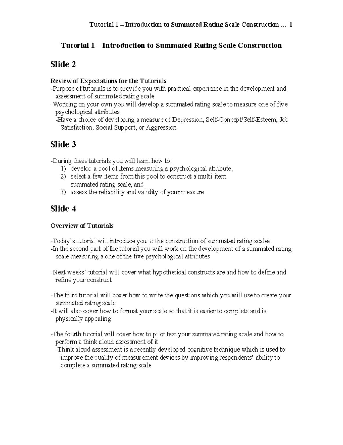 Tutorial 1 - Introduction to Scale Construction 2019 - Tutorial 1 ...