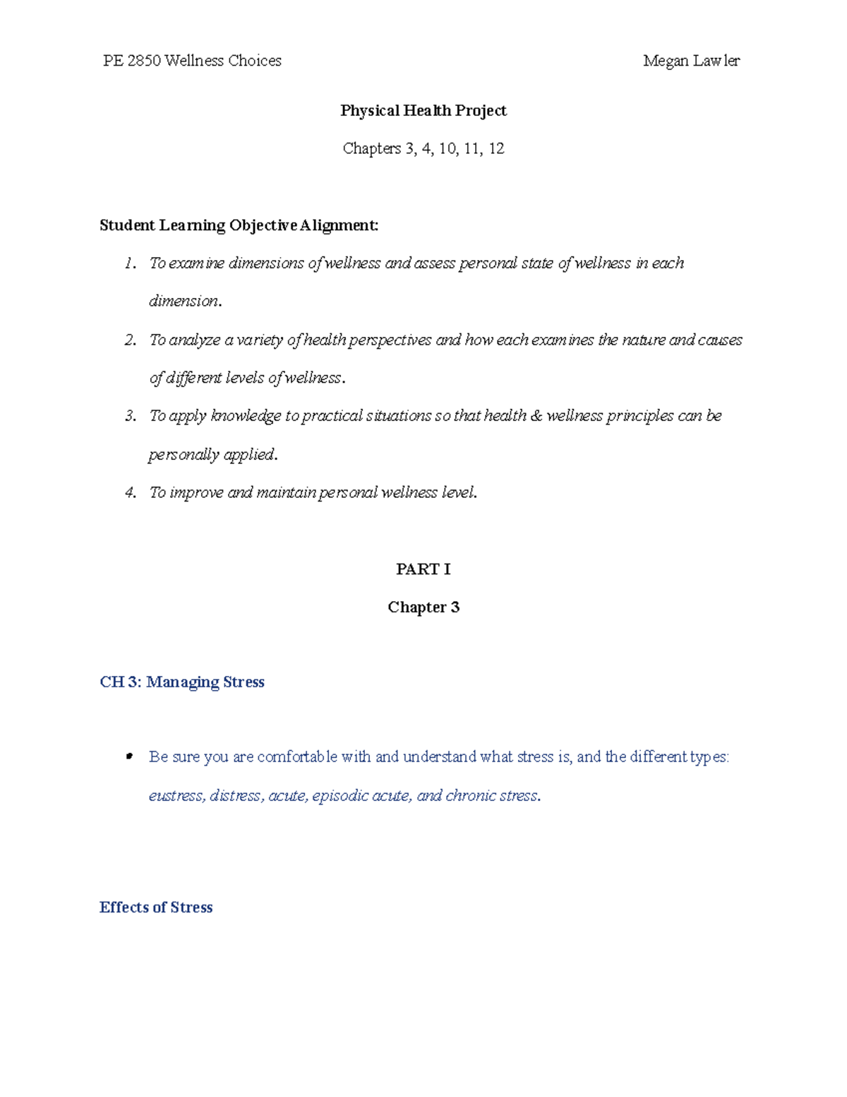 Physical Health Project - Physical Health Project Chapters 3, 4, 10, 11 ...