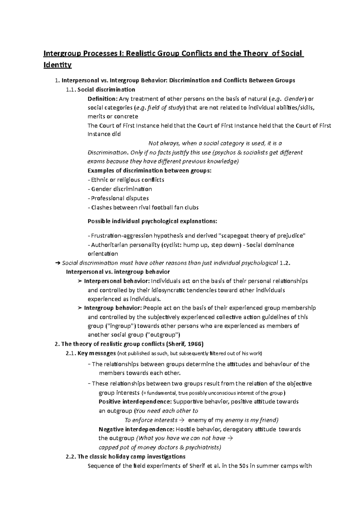 Lecture notes 11 - Intergroup Processes I - Intergroup Processes I ...