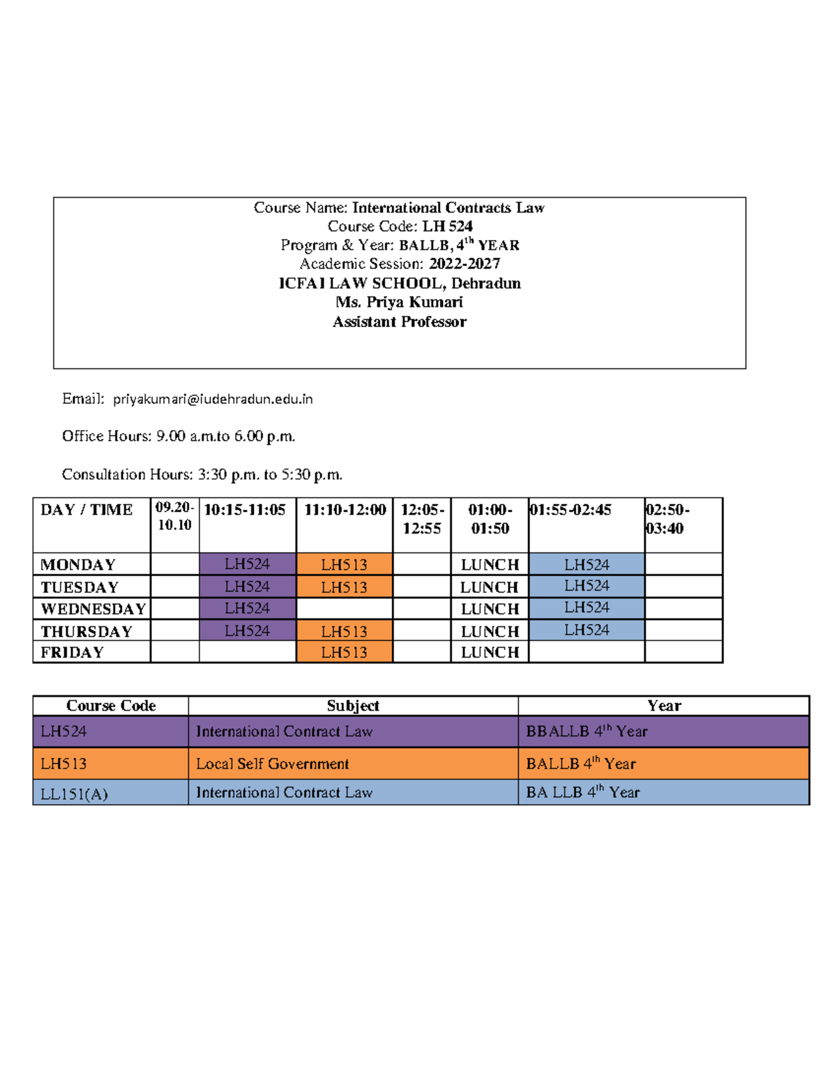 FCH7005 - Hggghh - Email: priyakumari@iudehradun.edu Office Hours: 9 a ...