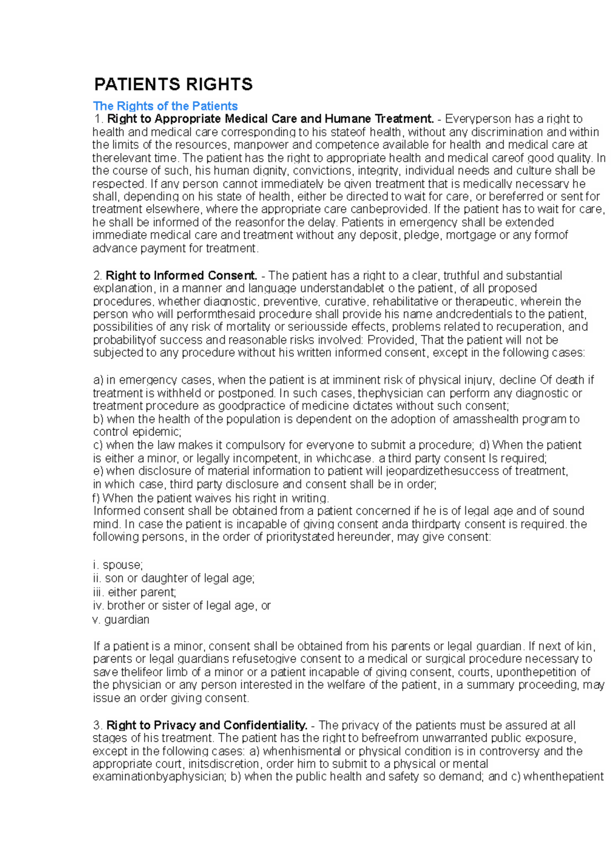 Patients Rights And What They Need to Know - PATIENTS RIGHTS The Rights ...