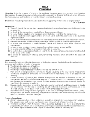 Unit-2 Vouching - UNIT- VOUCHING Meaning of VOUCHING: The act of ...