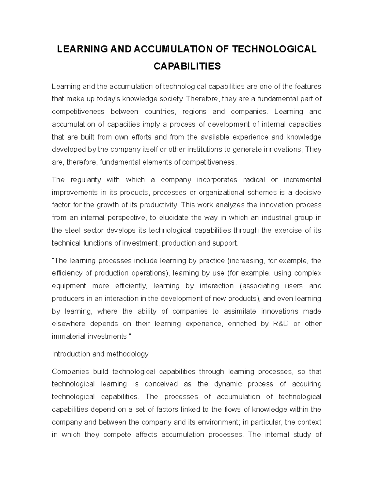 Learning AND Accumulation - LEARNING AND ACCUMULATION OF TECHNOLOGICAL ...