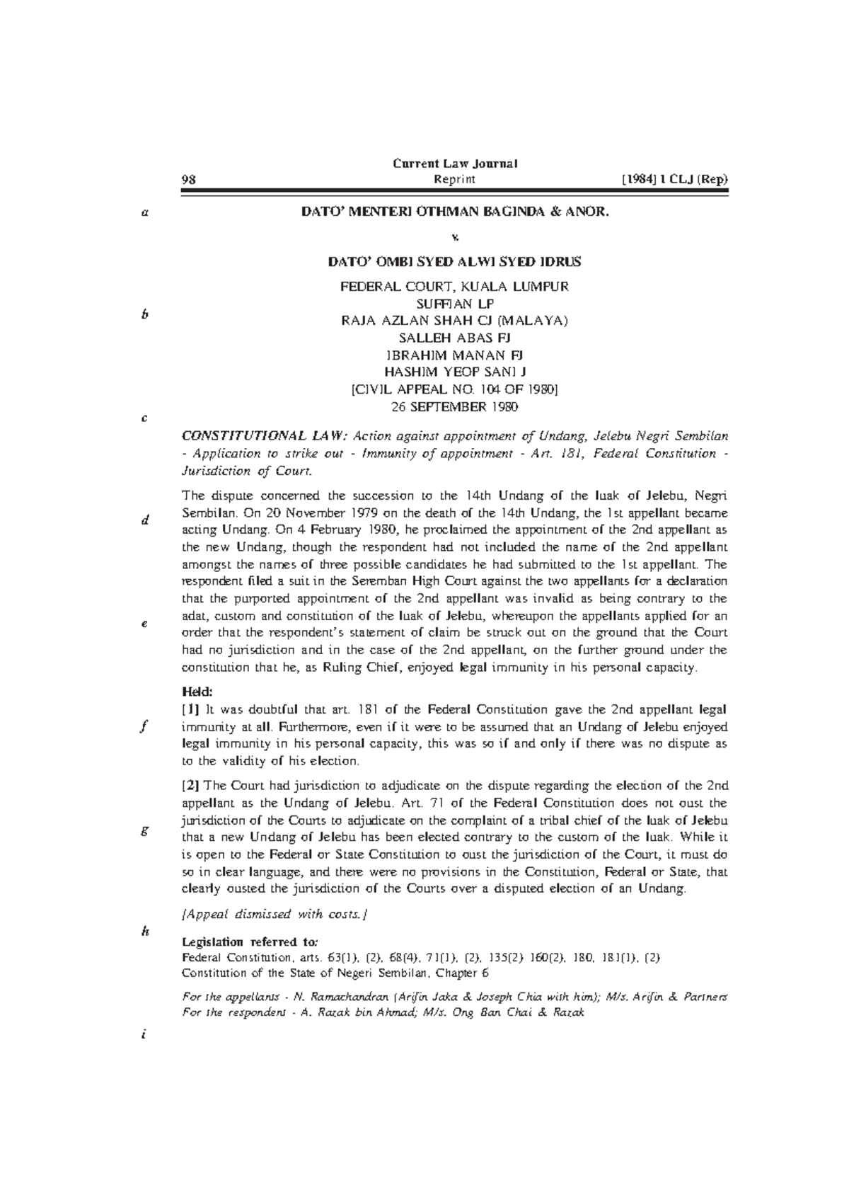 Assignment cases - Current Law Journal Reprint a b c d e f g h 98 [1984 ...