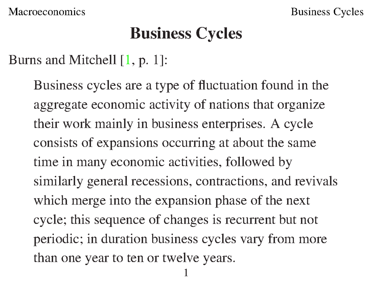 Business Cycle Notes - Business Cycles Burns and Mitchell [ 1 ,p ...