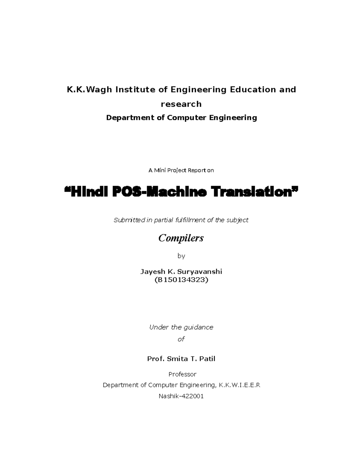 NLP report modified - K.K Institute of Engineering Education and research Department of Computer ...