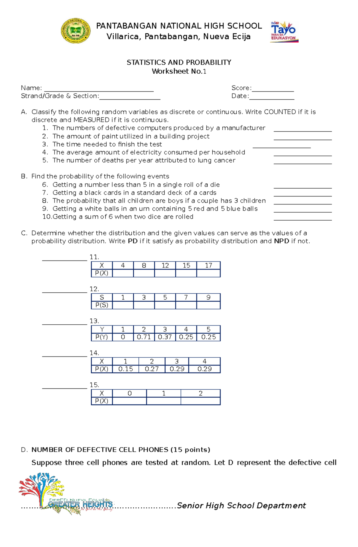 Statistics and Probability for Senior High School Students ...