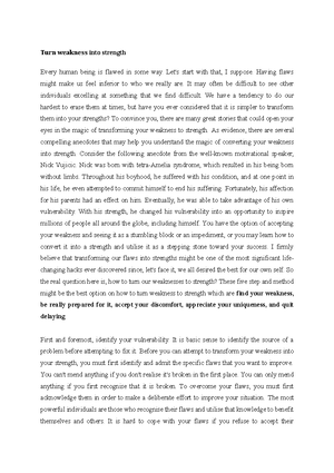 Strength & Weaknesses Reflection (Essay) - Evelyn Rios Strength ...