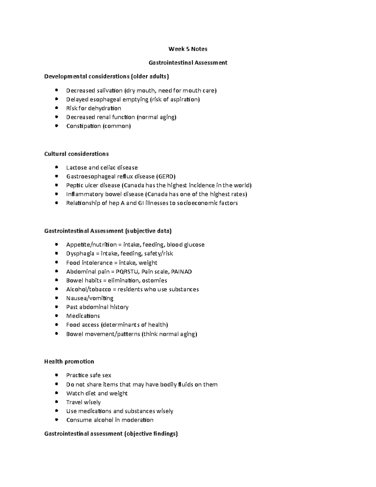 Week 5 Notes - abdominal, GU, GI - Week 5 Notes Gastrointestinal ...