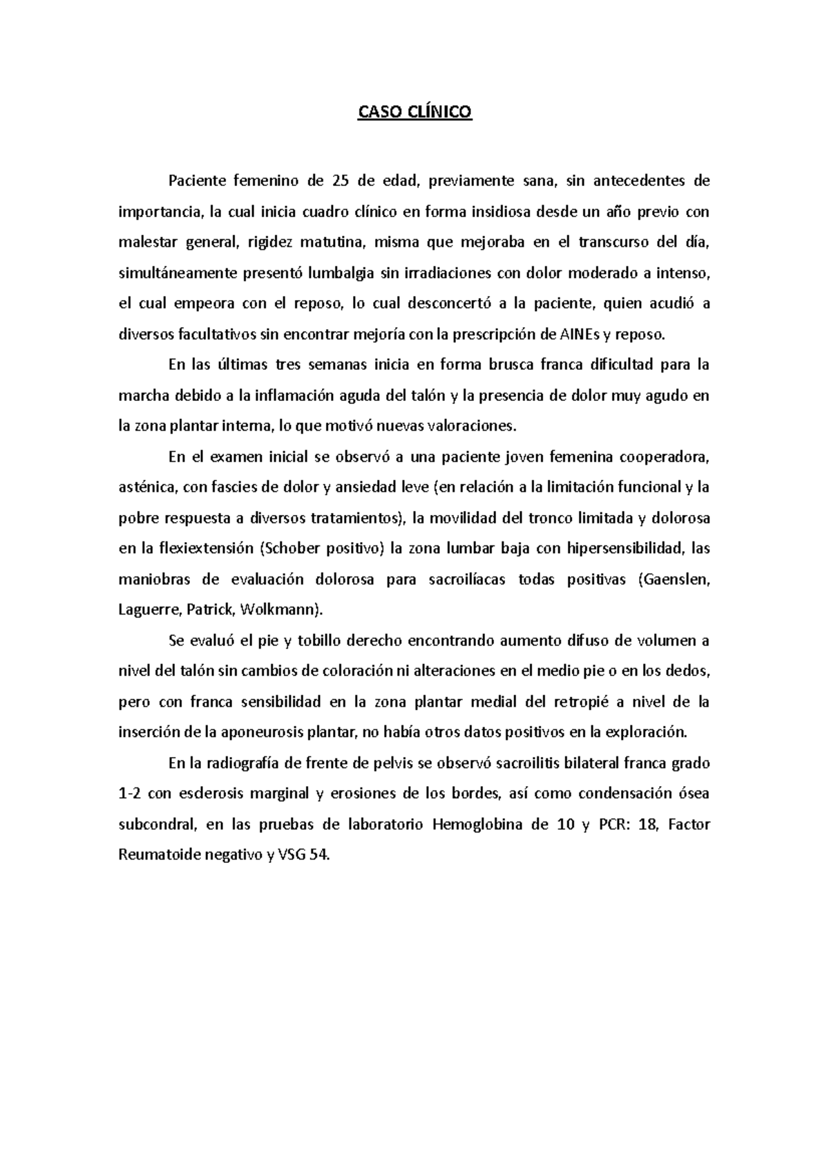 Mehu131 U2 T2 CASO Clinico - CASO CLÍNICO Paciente femenino de 25 de ...