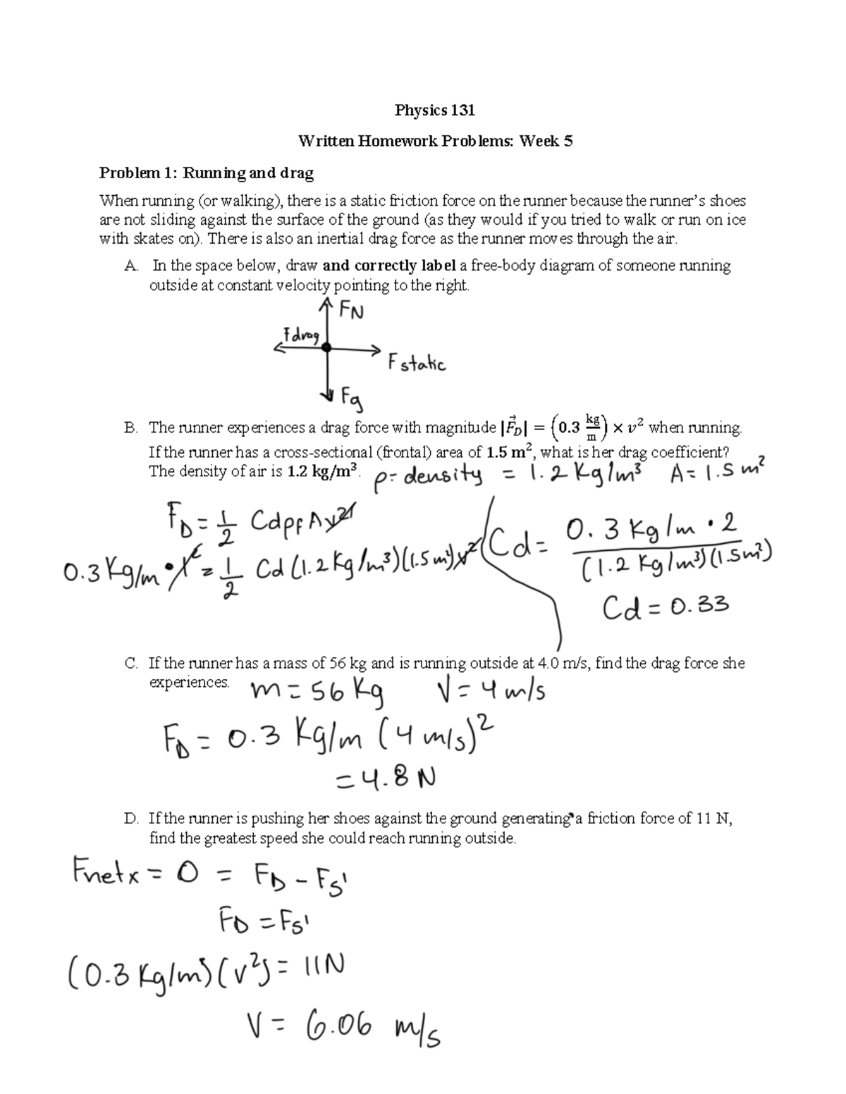 Week5 Fluid forces Written Problems - Physics 131 Written Homework ...