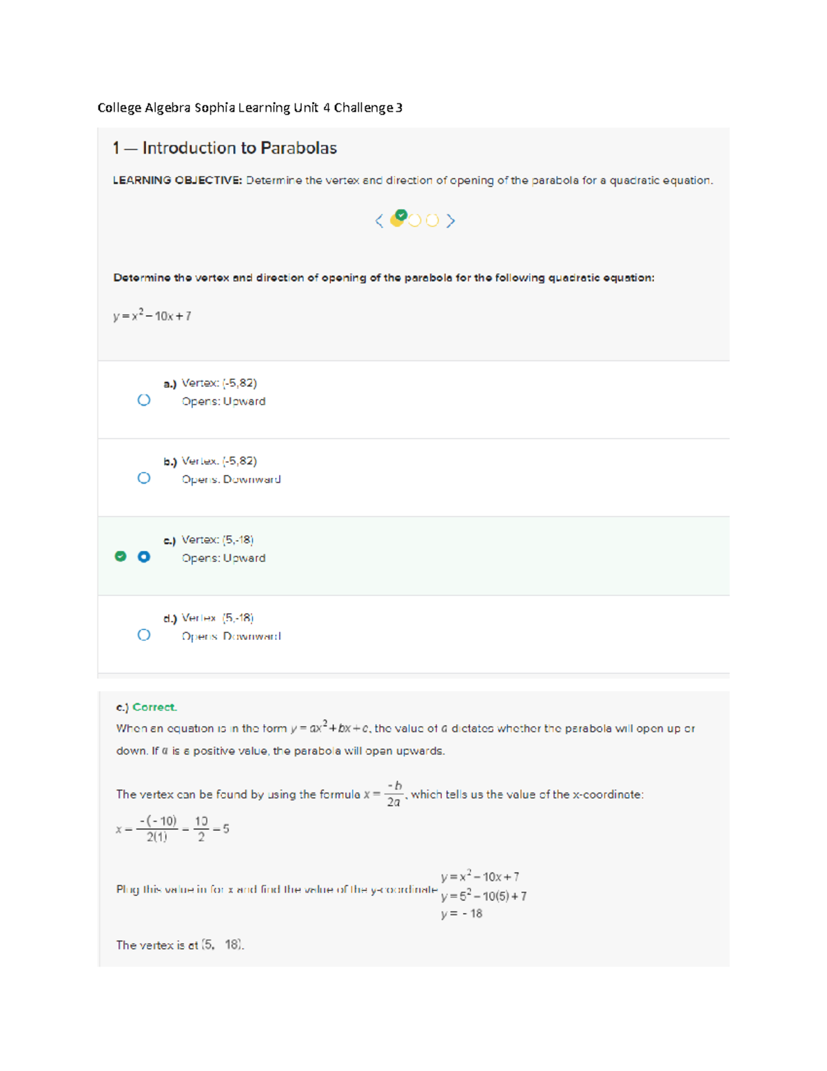 College Algebra Unit 4 Challenge 3 - SOPH-0001 - College Algebra Sophia ... College Algebra Unit 4 Challenge 3 - SOPH-0001 - College Algebra Sophia ...