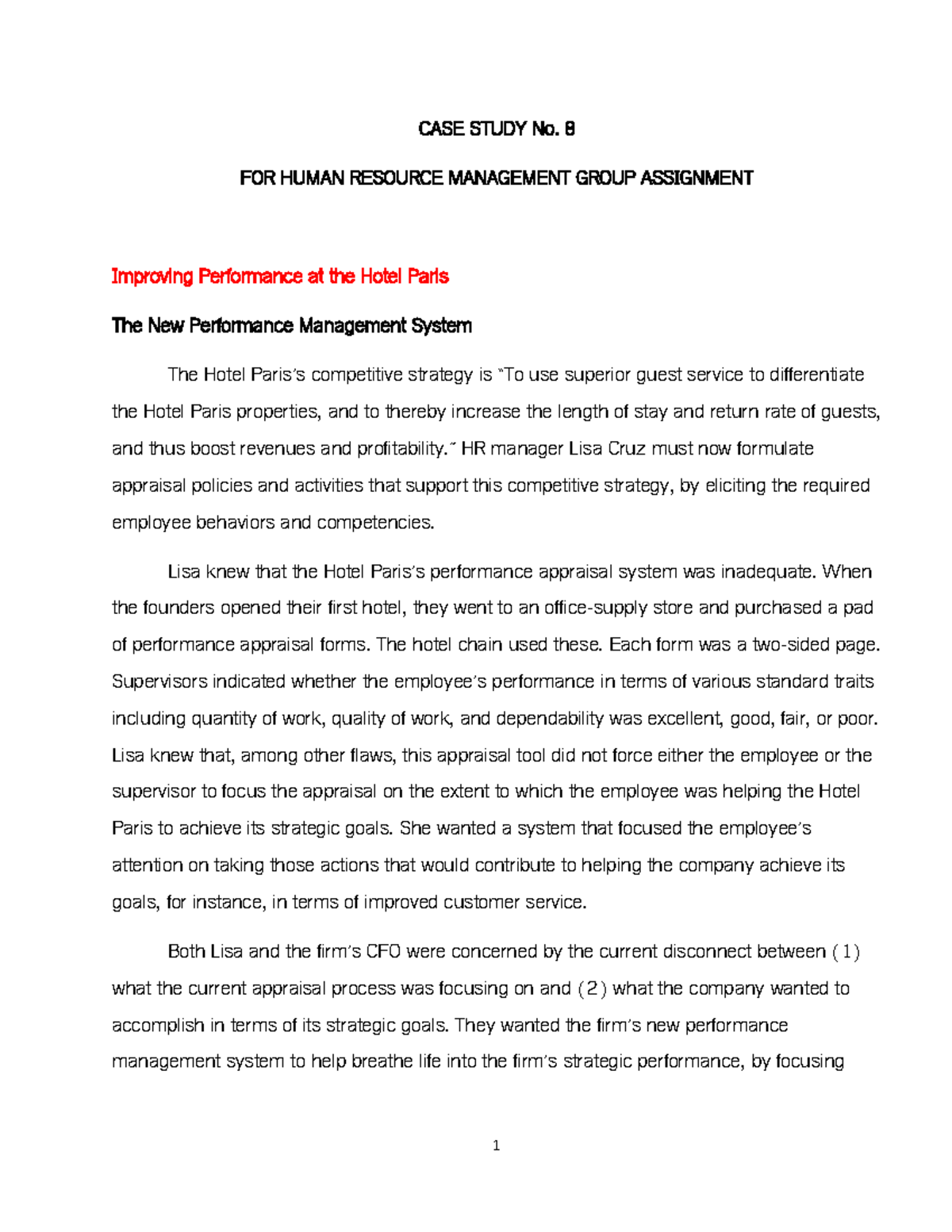 HRM Case No - human resource - 1 CASE STUDY No. 8 FOR HUMAN RESOURCE ...