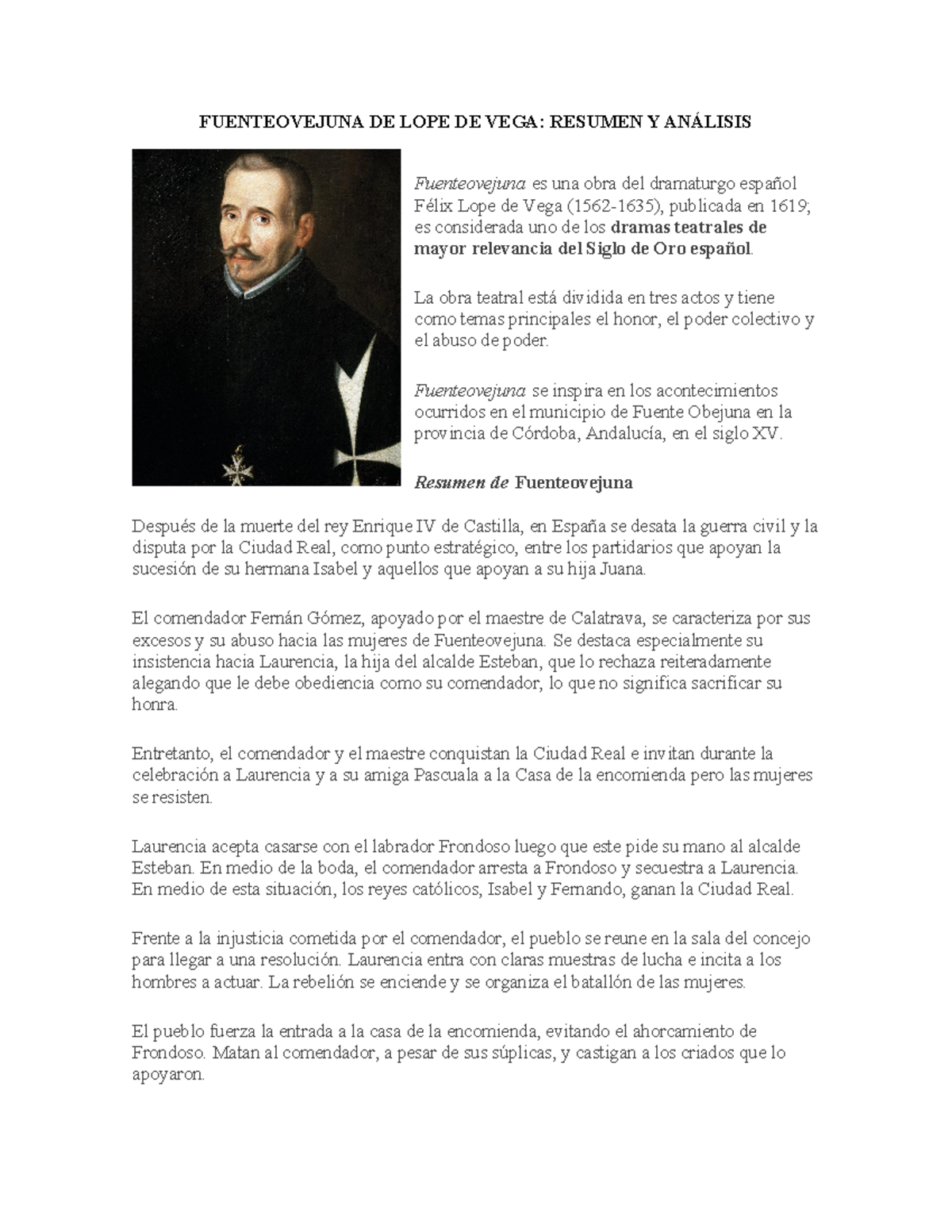 Documento - La obejuda - FUENTEOVEJUNA DE LOPE DE VEGA: RESUMEN Y ...