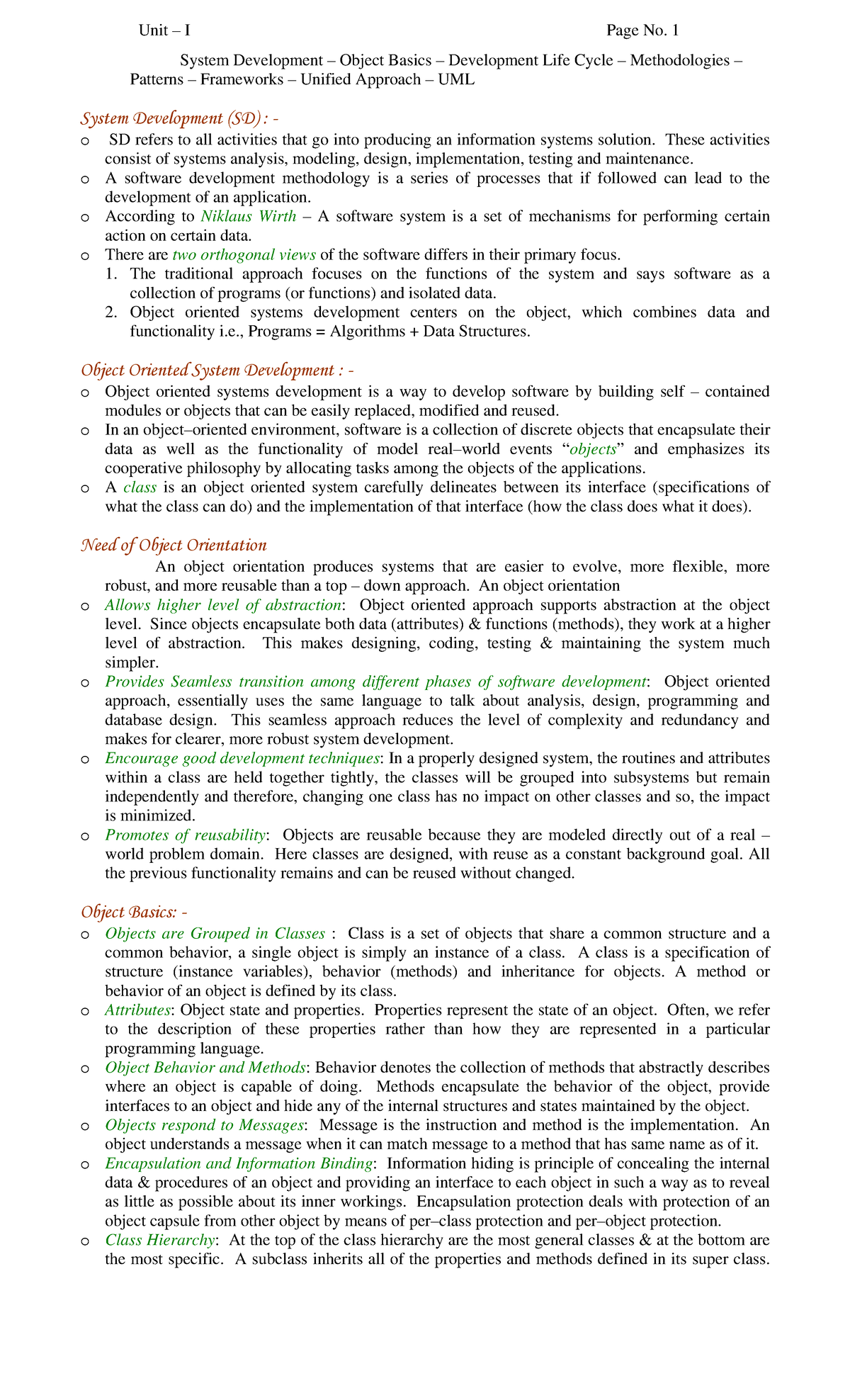 Unit 1 - ooad - System Development – Object Basics – Development Life Cycle – Methodologies ...