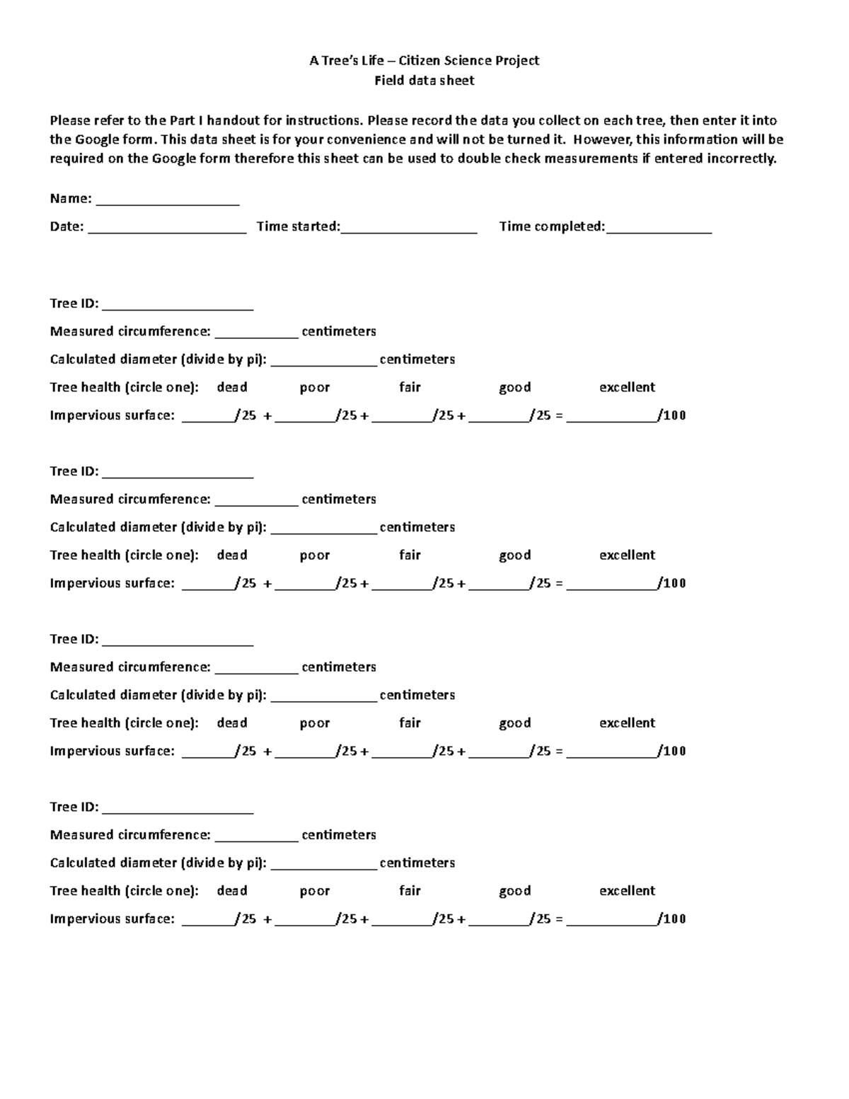 Field Data Sheet - Emanuel - A Life Citizen Science Project Field data ...