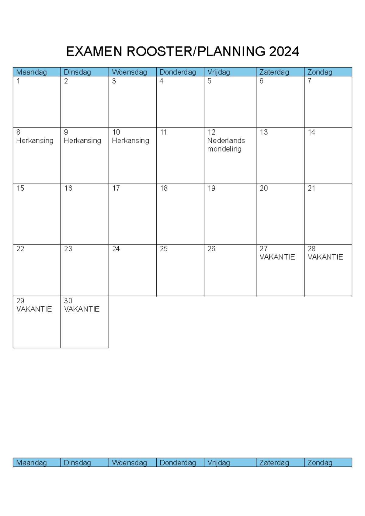 Examen 2024 - Geschiedenis - EXAMEN ROOSTER/PLANNING 2024 Maandag ...