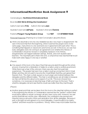Informational-Nonfiction Book Assignment (a) - Informational/Nonfiction ...