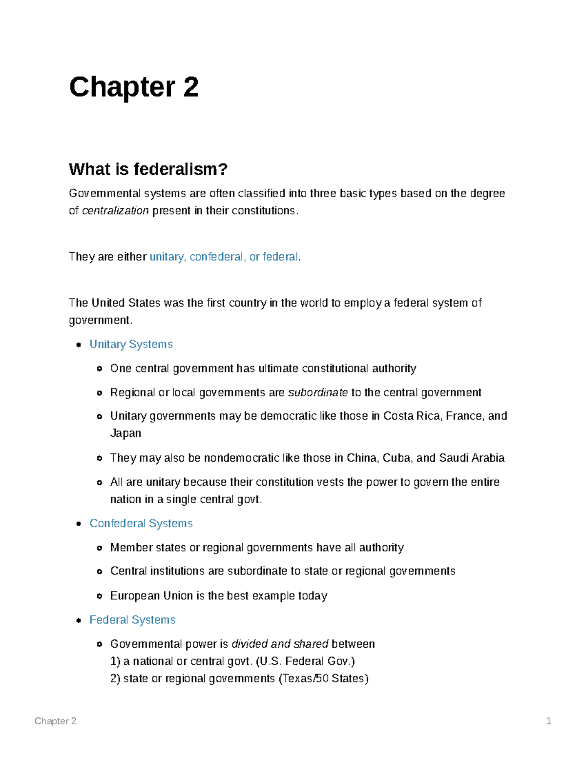 Texas Gov't Chapter 2 - Professor Strawn lecture notes - Chapter 2 What ...