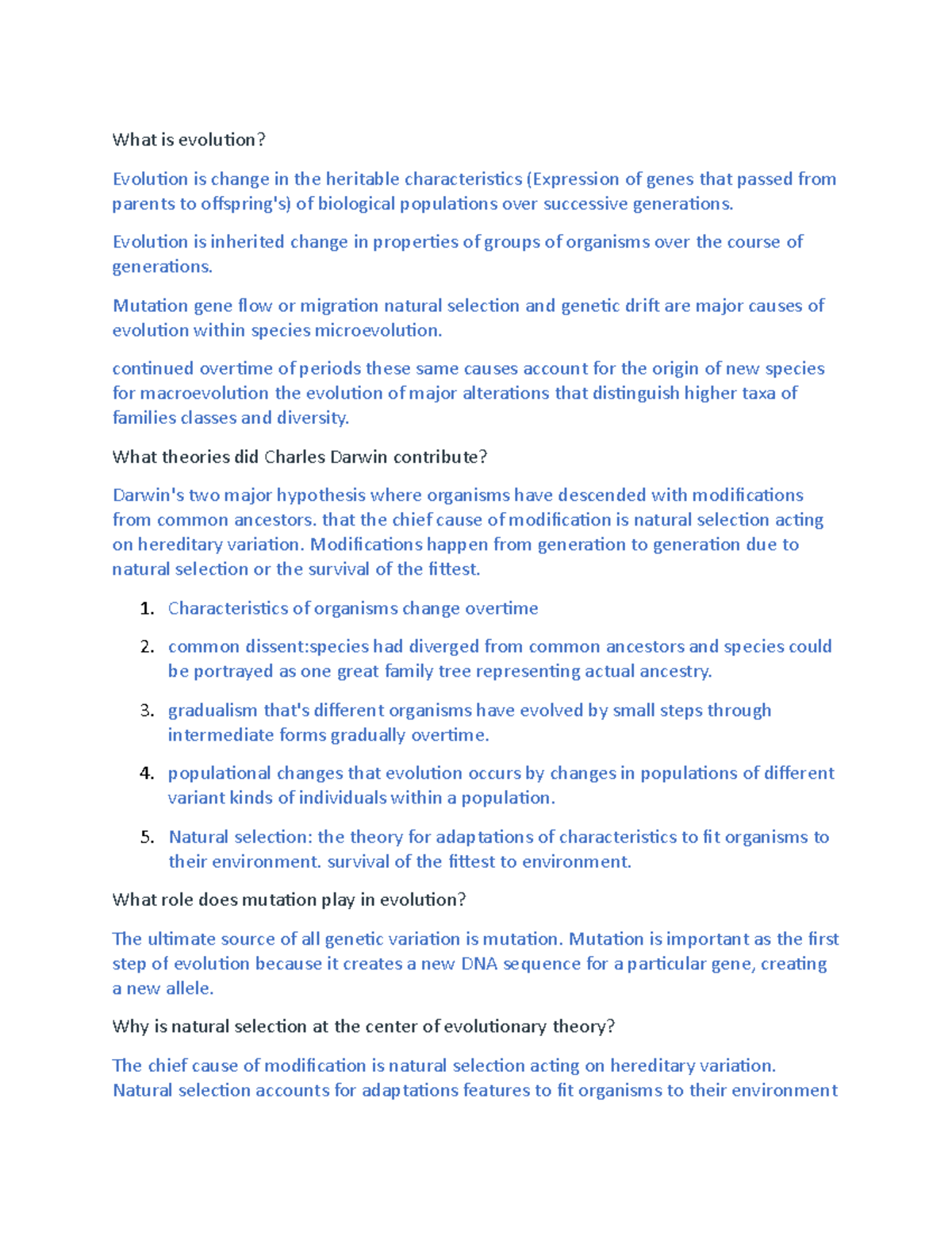 Evolutionary biology study guide on evolution theories - What is ...