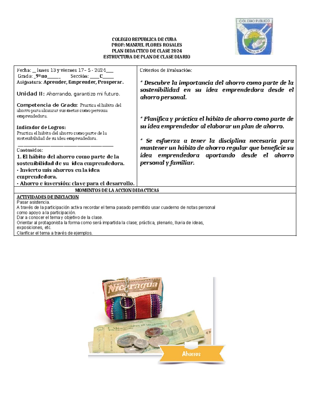 Plan AEP 9º 13 al 17 - areg rttru eetu hsgf - COLEGIO REPUBLICA DE CUBA ...