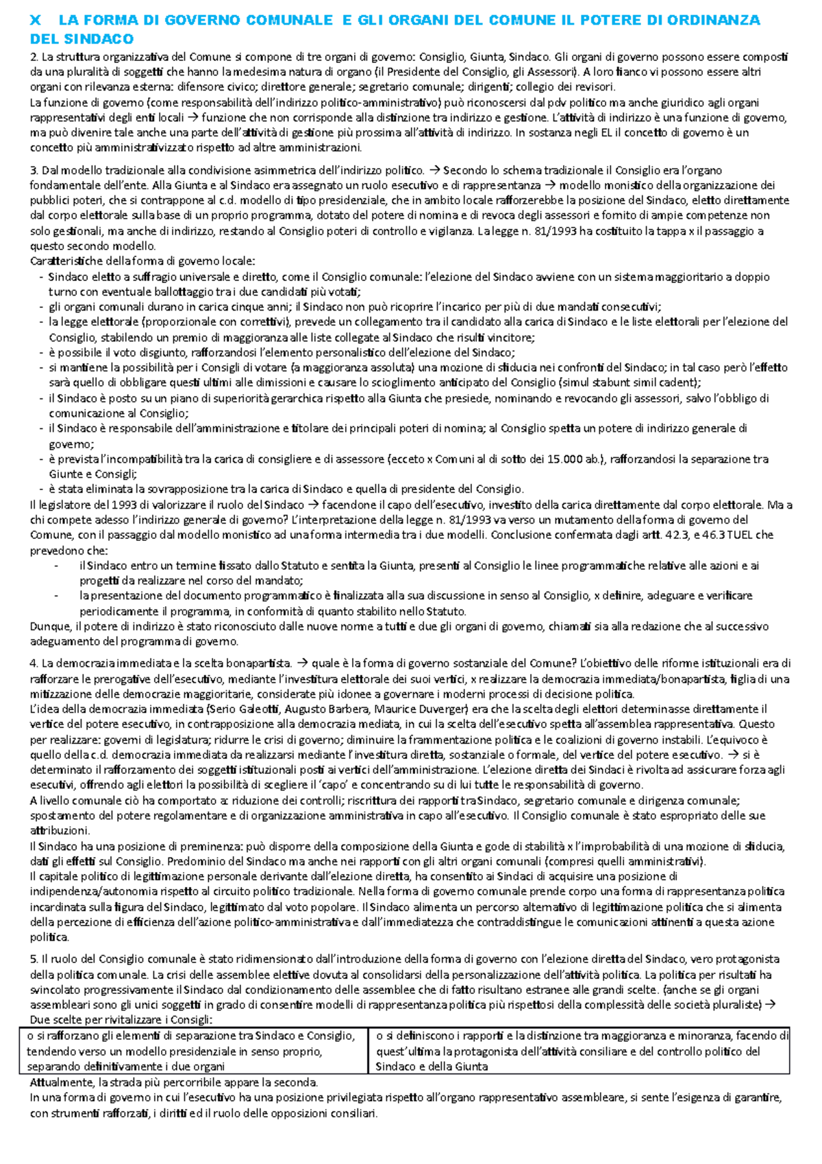 Cap 10 LA Forma DI Governo Comunale E GLI Organi DEL Comune IL Potere ...