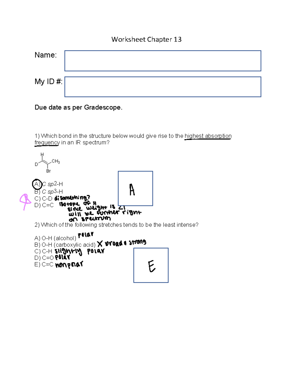 Worksheet Chapter 13 fillable - Worksheet Chapter 13 Name: My ID #: Due ...