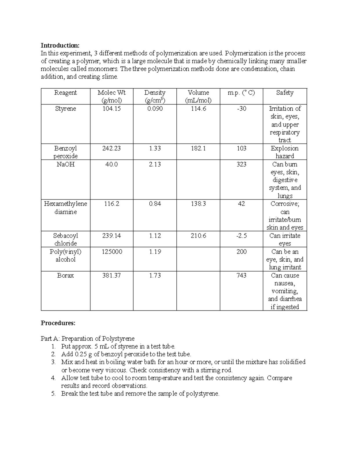 Orgo II Experiment 7 Pre-lab - Introduction: In this experiment, 3 ...
