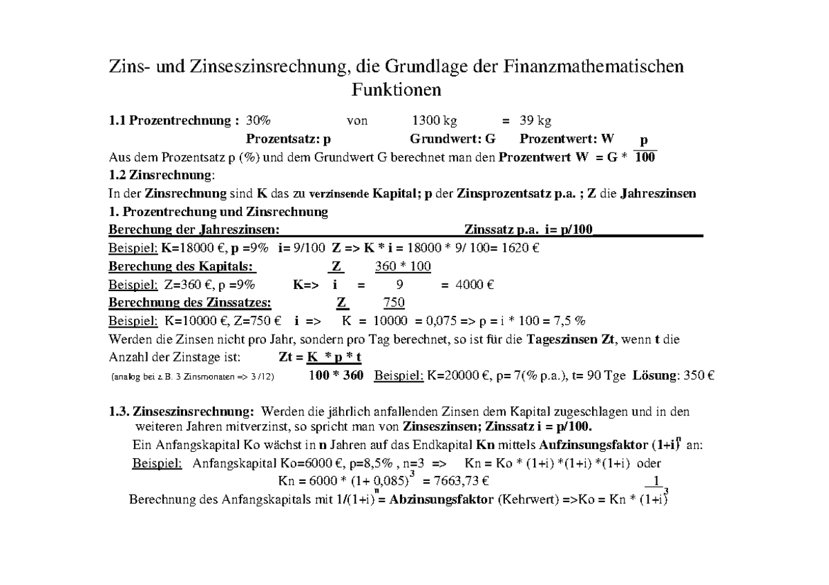 Zinsrechnung - Kopie - Aufgabe - Zins- und Zinseszinsrechnung, die ...