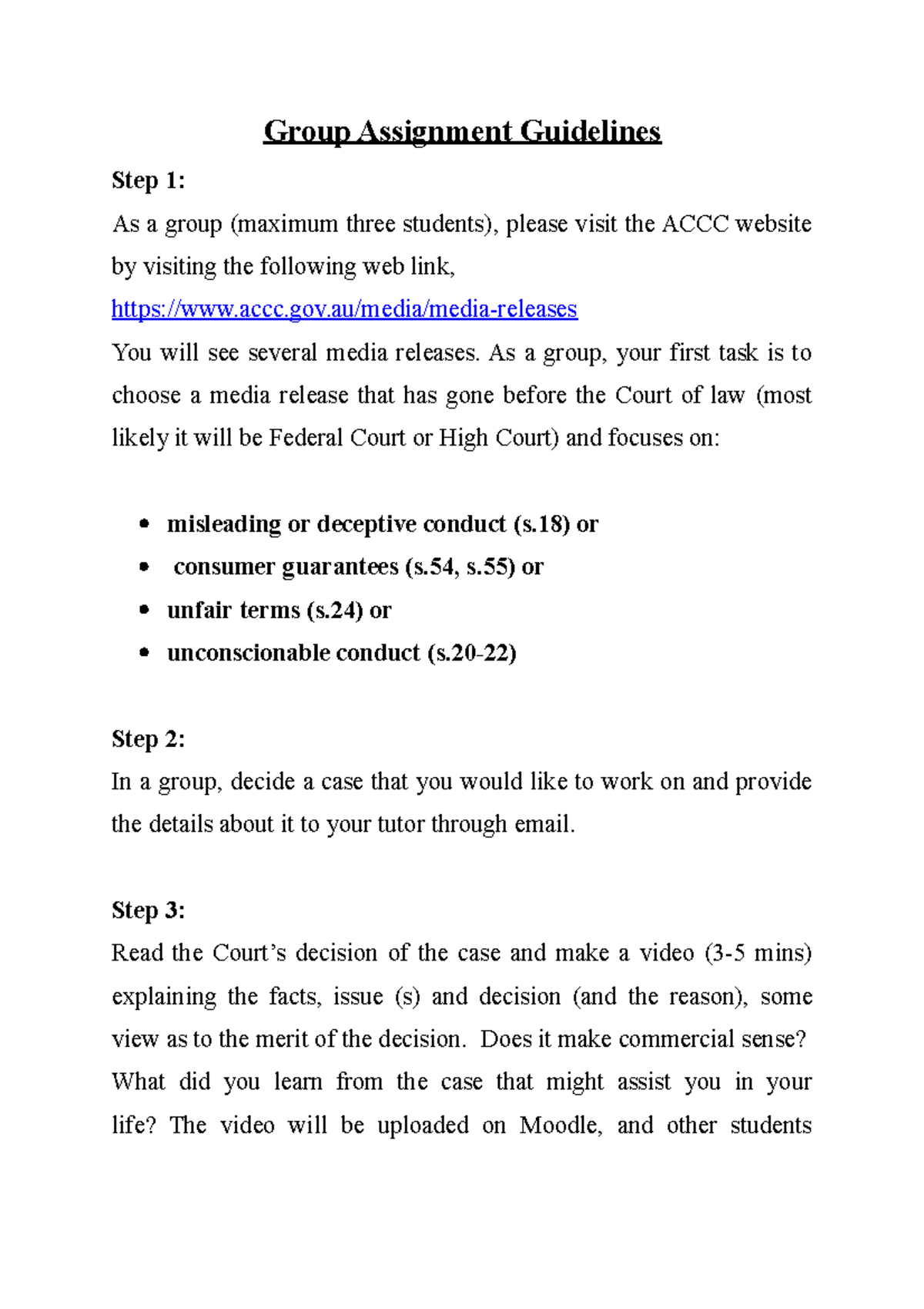 Group Assignment Guidelines - As a group, your first task is to choose ...