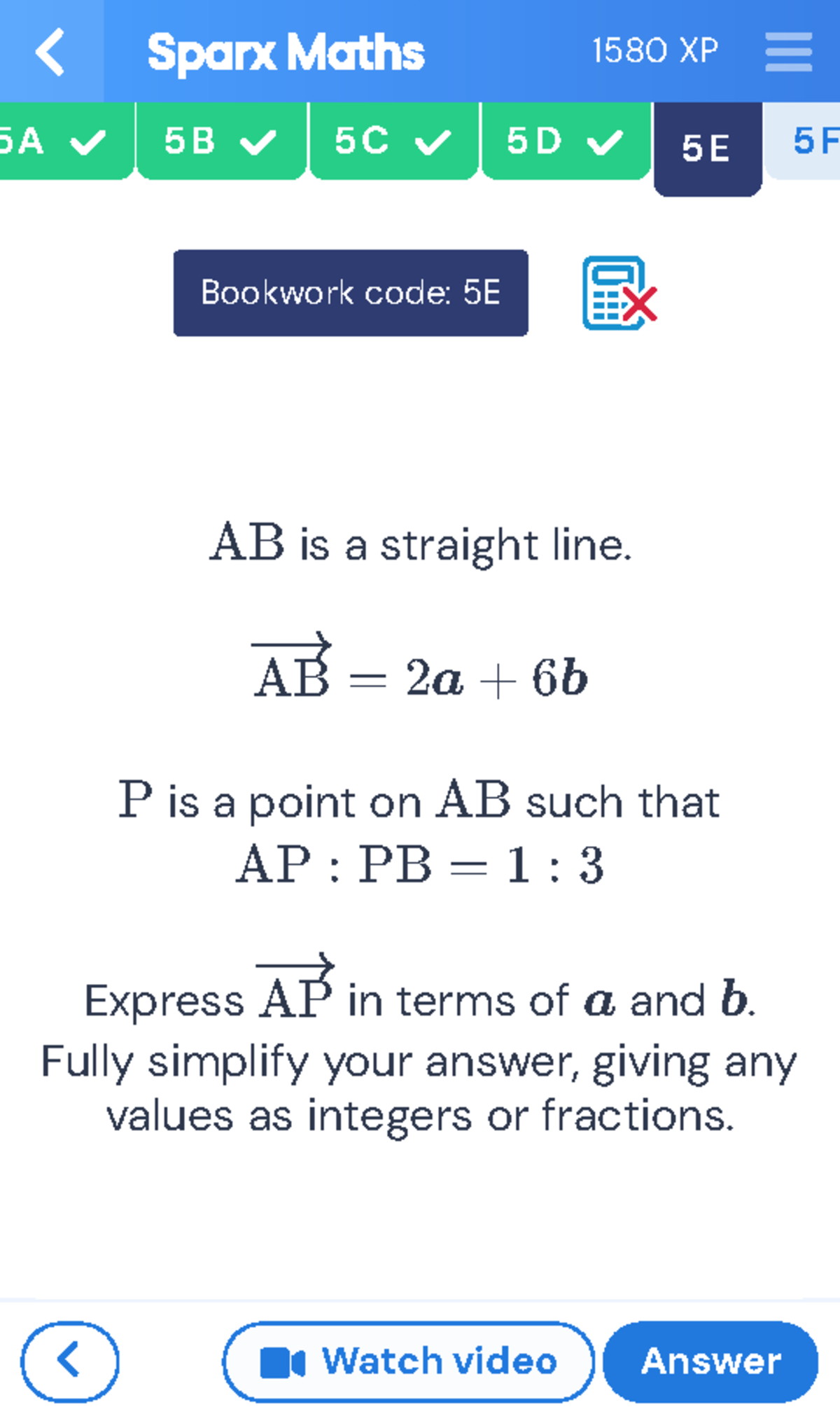 Sparx Maths - Very nice 🙂‍↕️ - 1580 XP 5 B 5 C 5 D 5 E 5 F Bookwork ...
