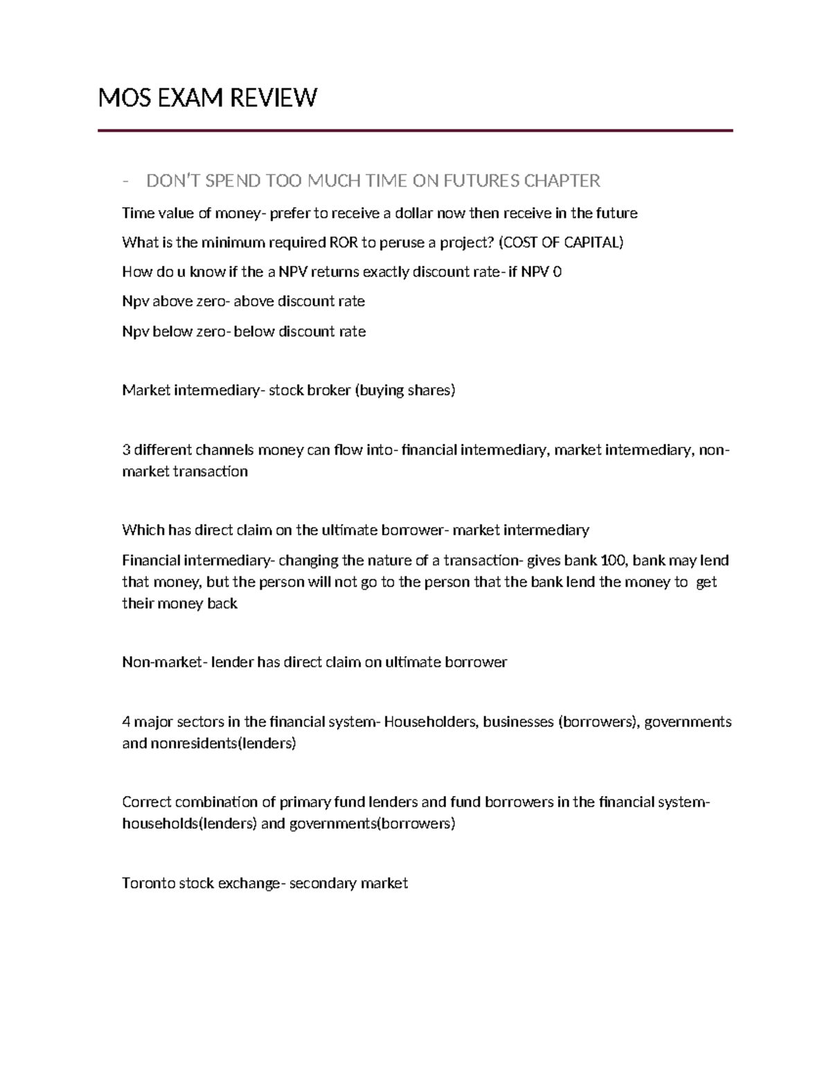 MOS EXAM Review - MOS EXAM REVIEW - DON’T SPEND TOO MUCH TIME ON ...