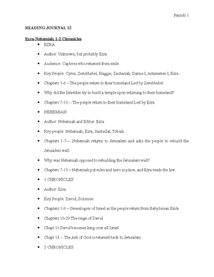 Reading Journal 9 - N/A - READING JOURNAL 9 Ezekiel – The Twelve What ...