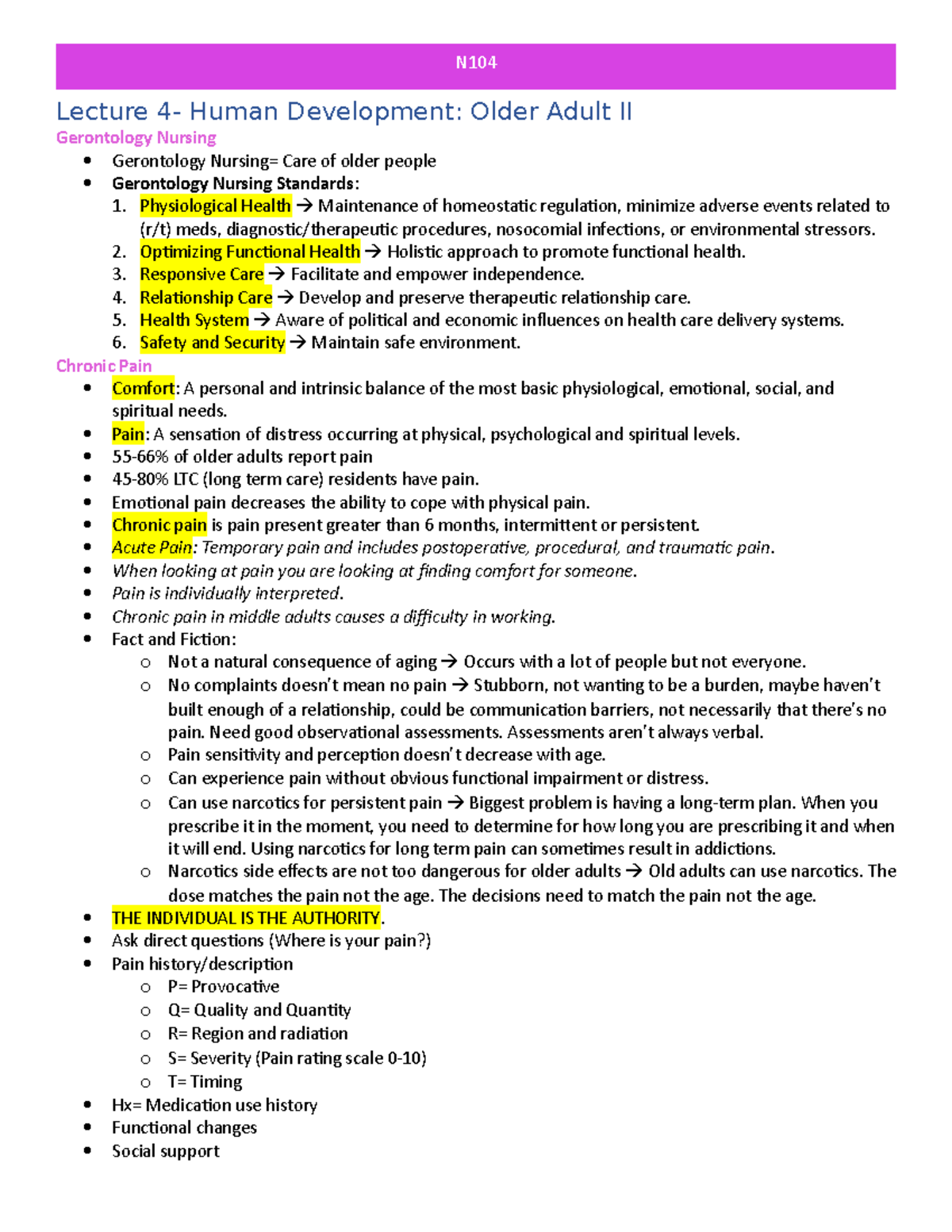 Human Development- Older Adult II - N104 Lecture 4- Human Development ...
