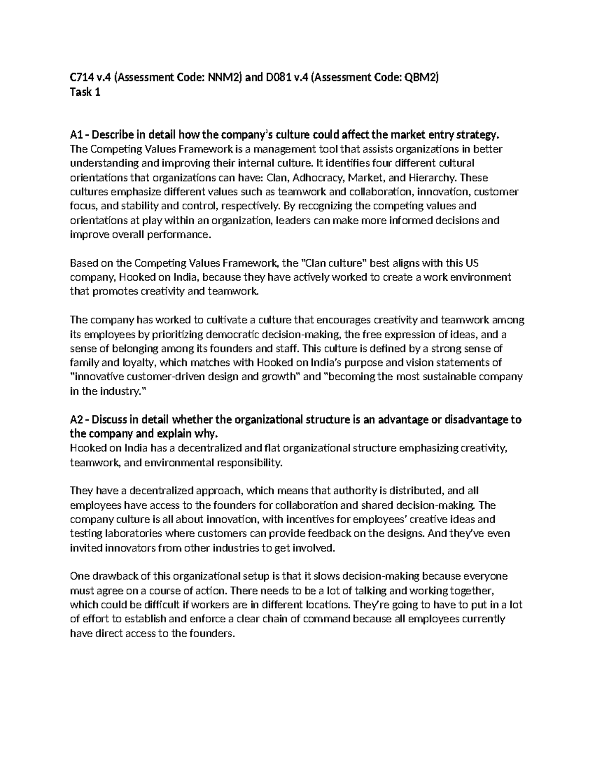 D081 Task 1 copy - D081 Task 1 - C714 v (Assessment Code: NNM2) and ...