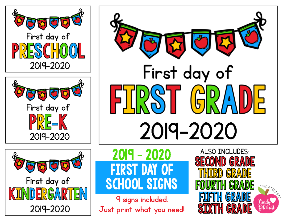 2019 2020 First Dayof School Signs Freebiepreschool Pre KKinder 1st2nd ...