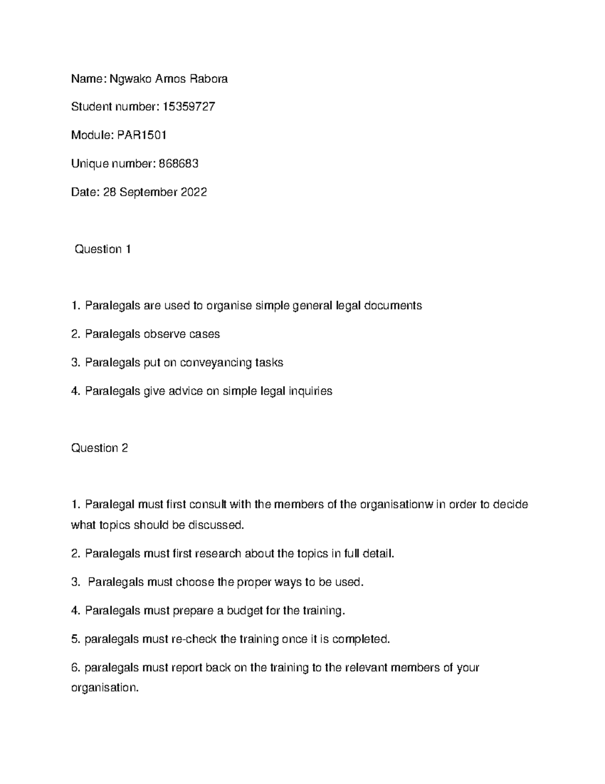 PAR1501 assignment 2 - Name: Ngwako Amos Rabora Student number ...