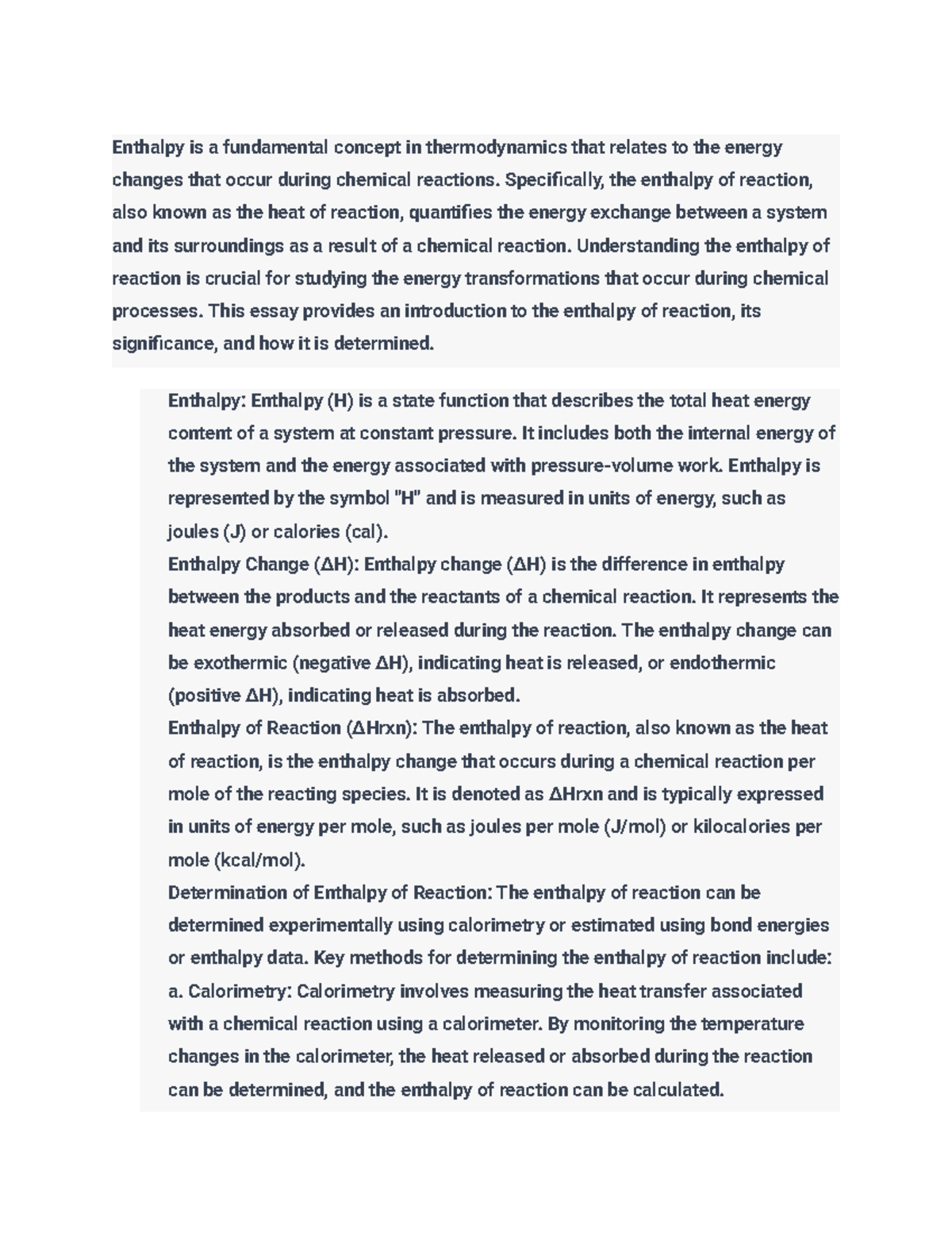 Unit 6 Introduction to Enthalpy of Reaction - Enthalpy is a fundamental ...