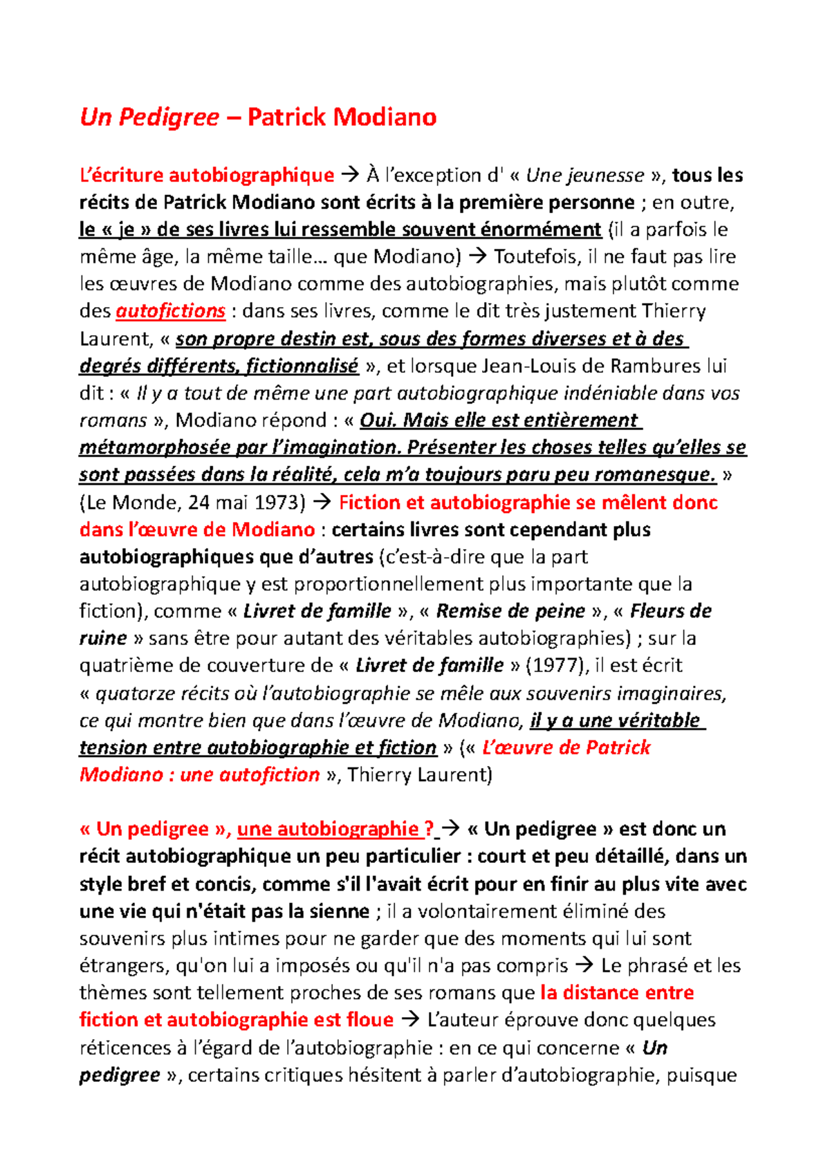 Un Pedigree - Patrick Modiano - Un Pedigree – Patrick Modiano L ...