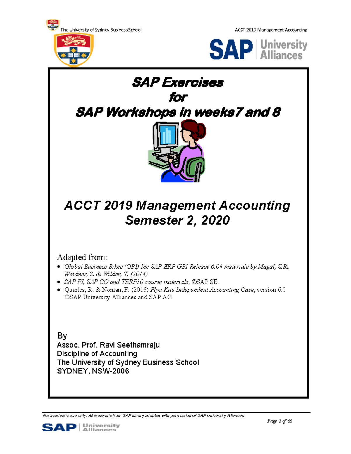 ACCT2019 SAP Exercises 2020 Sem2 final - For academic use only: All ...