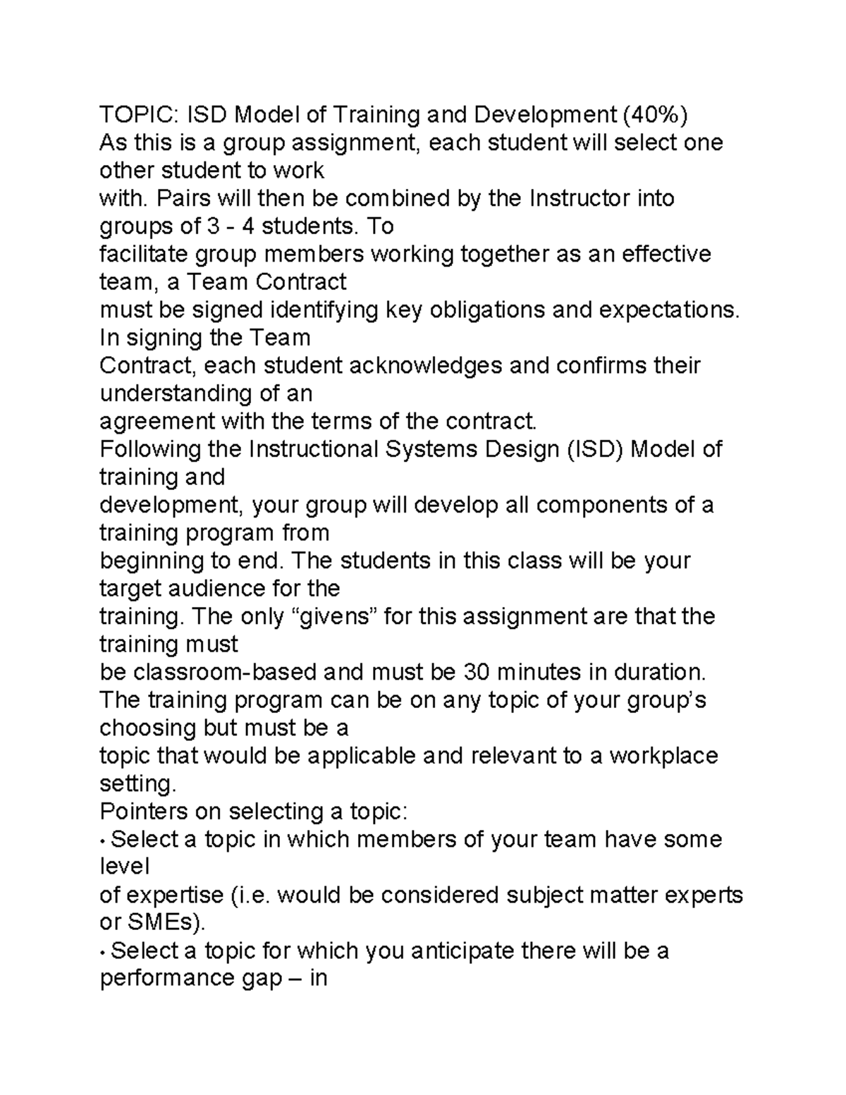 Organization learning - TOPIC: ISD Model of Training and Development ...