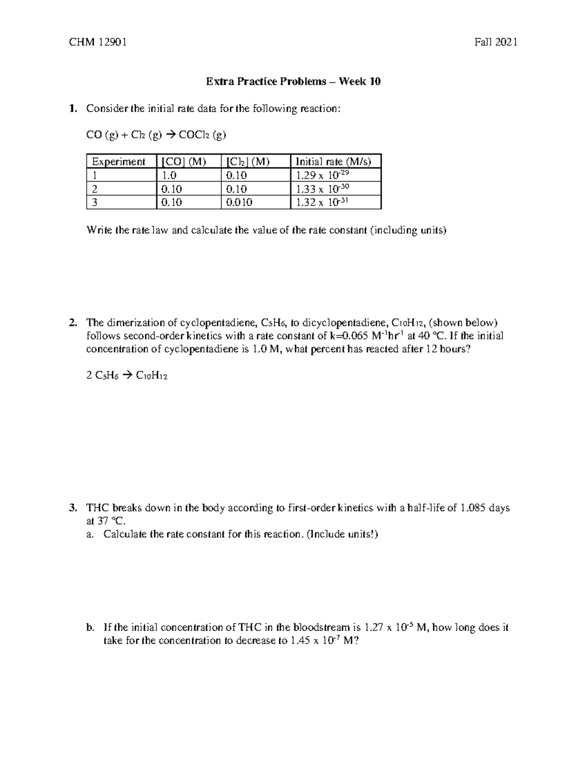 R10 - Extra Practice Problems - CHM 12901 Fall 202 1 Extra Practice ...