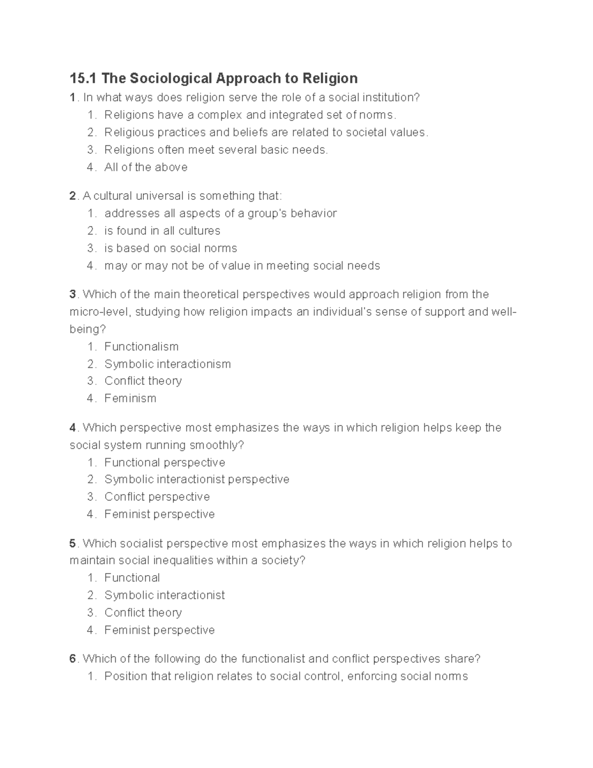 Soc 1 Chapters 15 Study Guide (No Answers) - 15 The Sociological ...