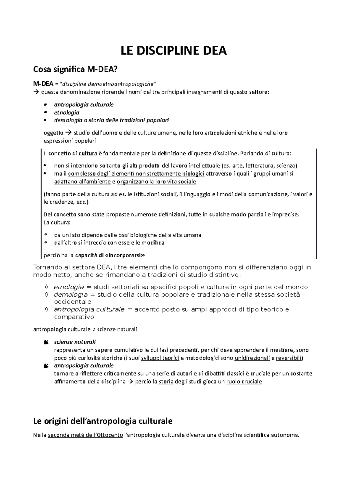 LE Discipline DEA, capitolo 1 antropologia culturale - LE DISCIPLINE ...
