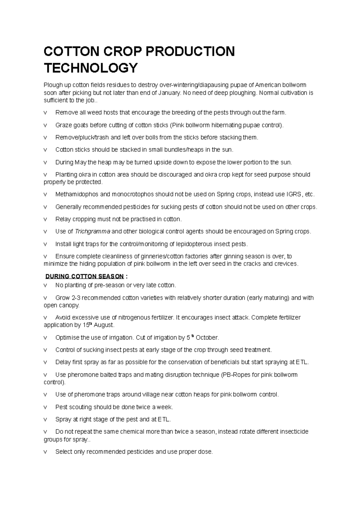 Cotton crop production techniques - COTTON CROP PRODUCTION TECHNOLOGY ...