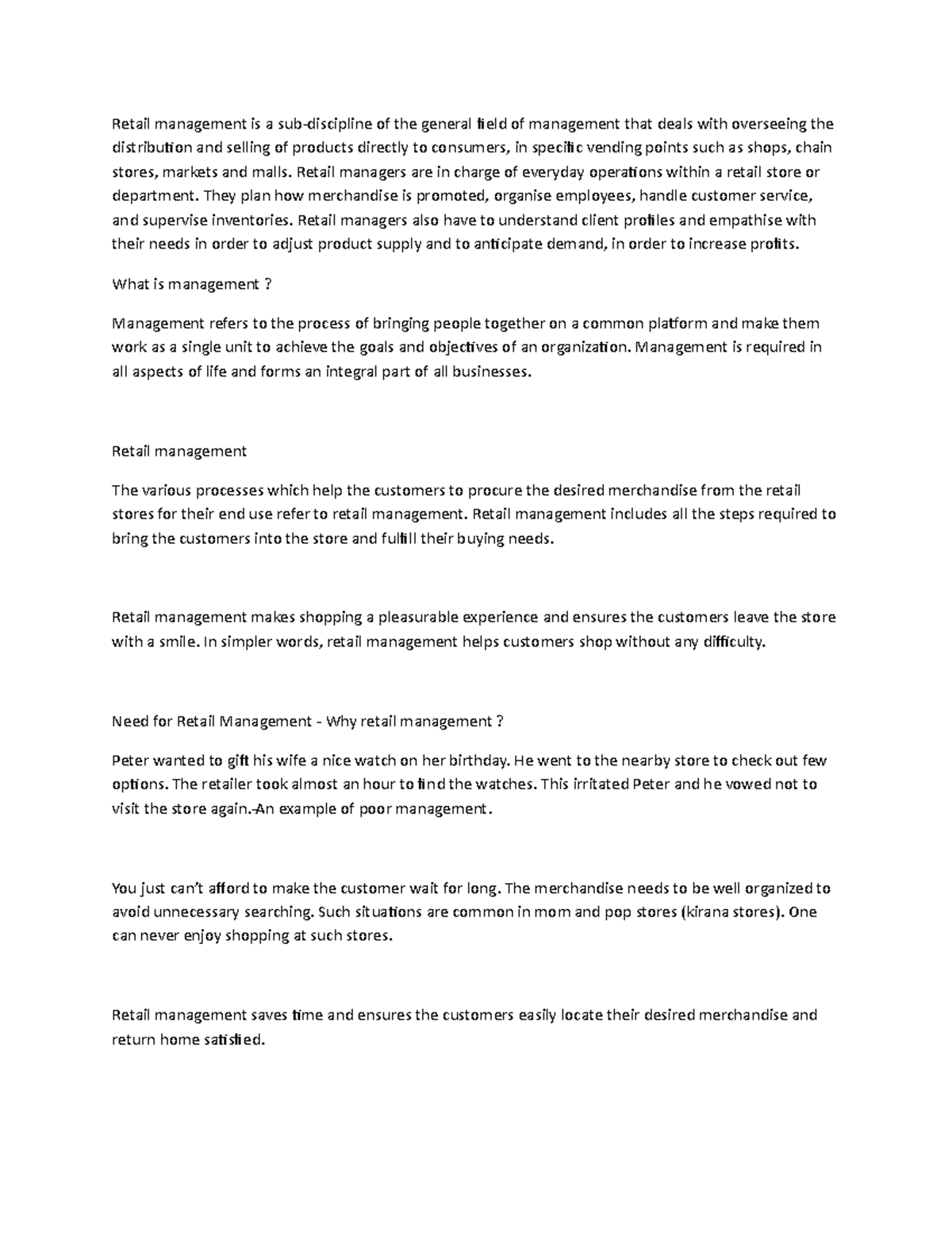 Retail management with good concept - Retail management is a sub ...