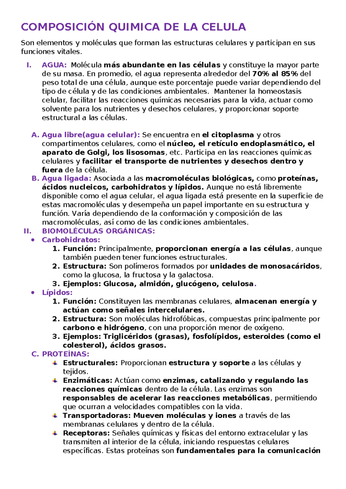 Composición Quimica DE LA Celula - COMPOSICIÓN QUIMICA DE LA CELULA Son ...